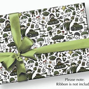 Stesha Party Military Present Gift Wrapping Paper - Folded Flat 30 x 20 Inch - 3 Sheets