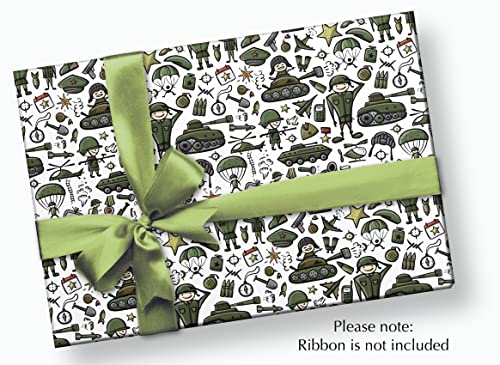 Stesha Party Military Present Gift Wrapping Paper - Folded Flat 30 x 20 Inch - 3 Sheets