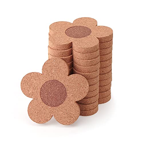 12PCS 3/8" Thick Cork Coasters for Drinks,Absorbent and Reusable Coaster Set 100% Natural Cork 4 inch Flower Shape Farmhouse Rustic Wood Drink Coasters Bulk Cork Coasters for Desk and Glass Table