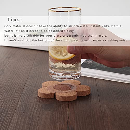 12PCS 3/8" Thick Cork Coasters for Drinks,Absorbent and Reusable Coaster Set 100% Natural Cork 4 inch Flower Shape Farmhouse Rustic Wood Drink Coasters Bulk Cork Coasters for Desk and Glass Table