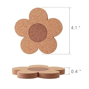 12PCS 3/8" Thick Cork Coasters for Drinks,Absorbent and Reusable Coaster Set 100% Natural Cork 4 inch Flower Shape Farmhouse Rustic Wood Drink Coasters Bulk Cork Coasters for Desk and Glass Table