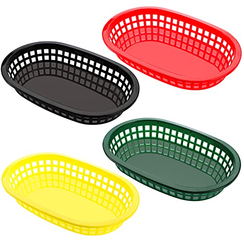 Cedilis 40 Pack Fast Food Basket, 9" x 5.8"x1.3" Plastic Food Serving Trays, Food Service Restaurant Baskets, Reusable Bread Fry Baskets for Hot Dogs, Burgers, Sandwich, Picnic, Parties, Deli Serving