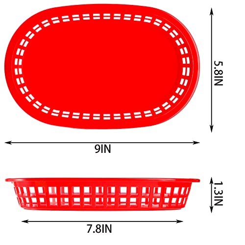 Cedilis 40 Pack Fast Food Basket, 9" x 5.8"x1.3" Plastic Food Serving Trays, Food Service Restaurant Baskets, Reusable Bread Fry Baskets for Hot Dogs, Burgers, Sandwich, Picnic, Parties, Deli Serving