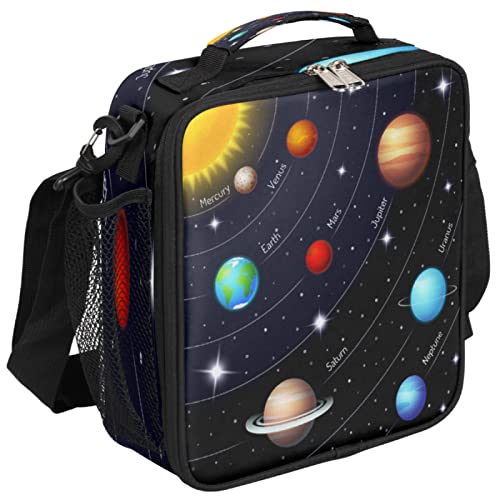 Universe Galaxy Solar System Planets Kids Lunch Box Insulated Lunch Bag Tote for Girls Boys, Cooler Freezable Meal Prep Bag with Shoulder Strap Waterproof Lunch Container for School Office Picnic