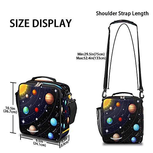 Universe Galaxy Solar System Planets Kids Lunch Box Insulated Lunch Bag Tote for Girls Boys, Cooler Freezable Meal Prep Bag with Shoulder Strap Waterproof Lunch Container for School Office Picnic