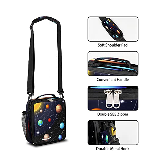 Universe Galaxy Solar System Planets Kids Lunch Box Insulated Lunch Bag Tote for Girls Boys, Cooler Freezable Meal Prep Bag with Shoulder Strap Waterproof Lunch Container for School Office Picnic