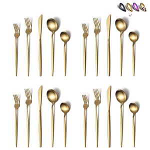 matte gold silverware set 40 pieces, stainless steel golden flatware set, titanium plating cutlery set, matte gold utensil sets, service set for 8 (matte golden)