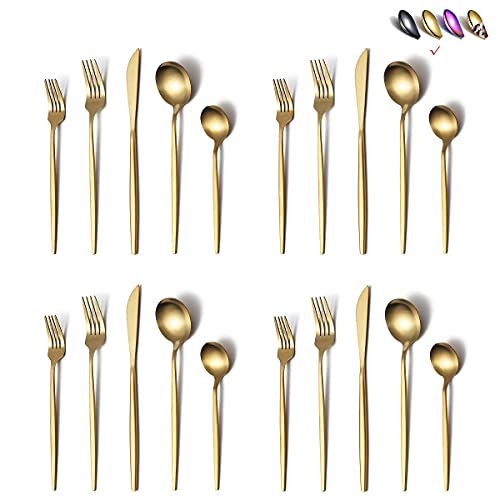 Matte Gold Silverware Set 40 Pieces, Stainless Steel Golden Flatware Set, Titanium Plating Cutlery Set, Matte Gold Utensil Sets, Service Set for 8 (Matte Golden)