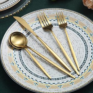 Matte Gold Silverware Set 40 Pieces, Stainless Steel Golden Flatware Set, Titanium Plating Cutlery Set, Matte Gold Utensil Sets, Service Set for 8 (Matte Golden)