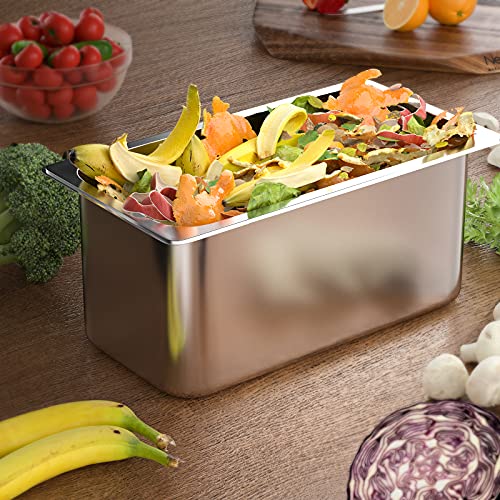 Merysen Kitchen Compost Bin- 1.6 Gal Smell Proof, Rust Proof Stainless Steel Insert, Countertop Composter Bin with Lid and Bamboo Box - Indoor Compost Bin Kitchen