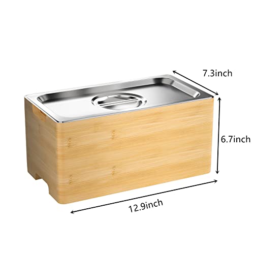 Merysen Kitchen Compost Bin- 1.6 Gal Smell Proof, Rust Proof Stainless Steel Insert, Countertop Composter Bin with Lid and Bamboo Box - Indoor Compost Bin Kitchen