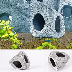 3 Pieces Rock Aquarium Decorations, Stackable Cave Aquarium Decor, Betta Fish Tank Accessories Hideout Hidden Stones Ornaments, Fish Rock House Hideaway Tunnel Fish Cave for Aquarium Shrimp Cichlid