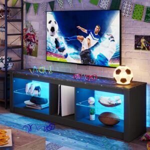 Bestier TV Stand Black Marble LED Entertainment Center for 55+ Inch TV Gaming TV Stand Adjustable Glass Shelves 22 Dynamic RGB Modes TV Cabinet for Game Console PS4