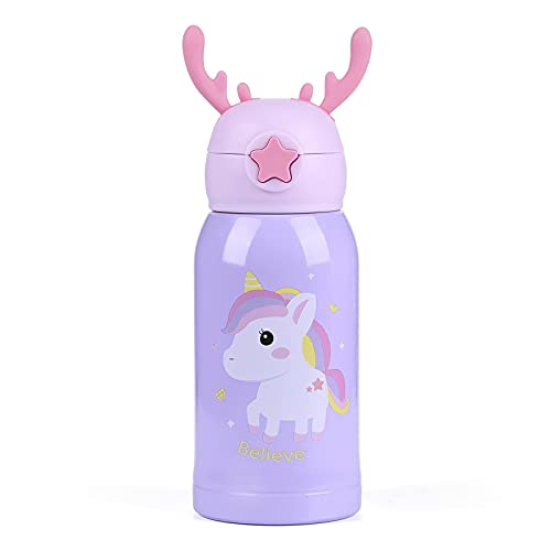 Kids Water Bottle 17 Oz 316 Stainless Steel Vacuum Insulated Thermos With Straw (Horse)