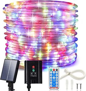 icrgb solar rope lights outdoor, 66ft 200 led christmas lights outdoor waterproof 8 modes garden backyard solar lights decorative for patio porch tree christmas wedding halloween pool…