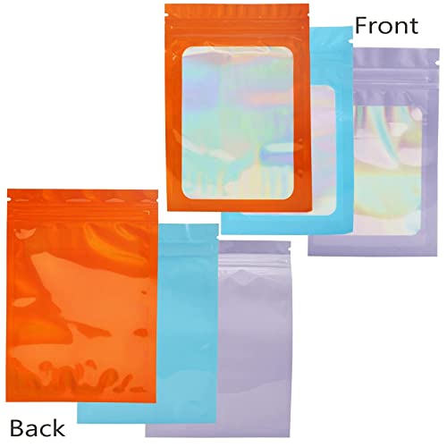 YOTOZU 100-Pack Holographic Resealable Bag Ziplock Food Storage Aluminium Foil Mylar Smell Bag Plastic Flat Packaging Pouch for Party Favor Food Candy Jewelry Lip Gloss Optional Multi Color（Blue,4x6）