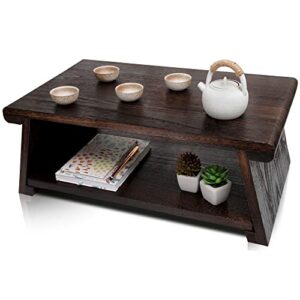 enso sensory uji premium japanese meditation & tea table - folding low sitting altar - crafted paulownia wood - spiritual floor sitting short table - tatami chabudai desk for dining & coffee