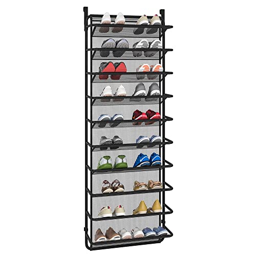 FKUO 10 Tier Over The Door Shoe Organizer Hanging shelves Shoe Storage Shoe rack for Closet entryway Space Saving (10 Layer, Matte black)