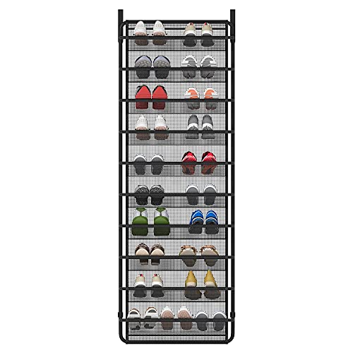 FKUO 10 Tier Over The Door Shoe Organizer Hanging shelves Shoe Storage Shoe rack for Closet entryway Space Saving (10 Layer, Matte black)