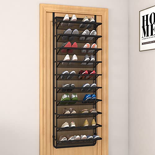 FKUO 10 Tier Over The Door Shoe Organizer Hanging shelves Shoe Storage Shoe rack for Closet entryway Space Saving (10 Layer, Matte black)