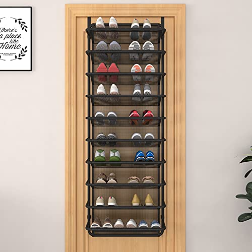 FKUO 10 Tier Over The Door Shoe Organizer Hanging shelves Shoe Storage Shoe rack for Closet entryway Space Saving (10 Layer, Matte black)