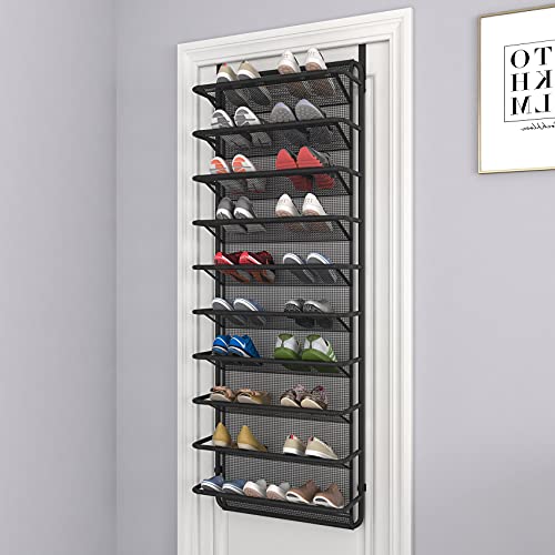 FKUO 10 Tier Over The Door Shoe Organizer Hanging shelves Shoe Storage Shoe rack for Closet entryway Space Saving (10 Layer, Matte black)