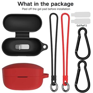 Kanya Case Compatible Sony WF-1000XM4,2 Packs Full Protective Shockproof Anti-Slip Silicone Case Cover with Carabiner and Silicone Hand Strap for Sony WF-1000XM4 (Black+Red)