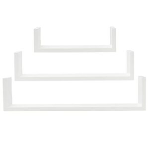 melannco floating u shelves for bedroom, living room, bathroom, kitchen, nursery, set of 3, white