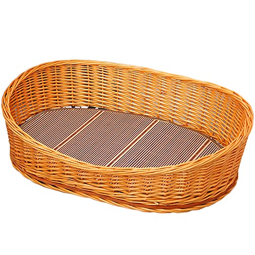 ZJMK Wicker Dog Cat Bed with Cushion & Bamboo Mat, Small Medium Dogs Cats Basket Washable Wicker Nest, Various Size (Size : #1(50×38cm/19.7×15in))