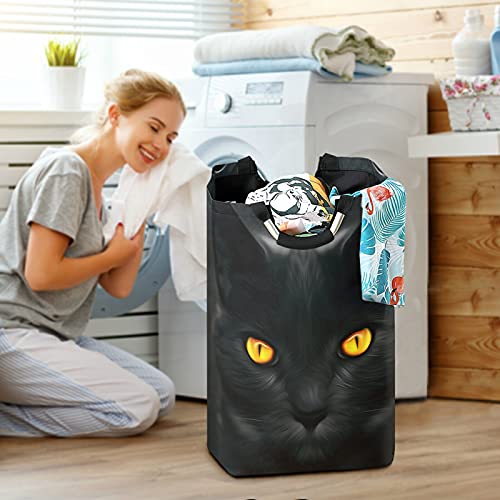 xigua Scary Black Cat Laundry Hamper, Large Laundry Baskets Foldable Clothes Tote with Handles Storage Bag for Family Dormitory Laundry Bathroom Closet Kids Room