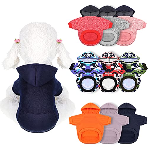 Xuniea 9 Pieces Dog Hoodie Sweaters with Pockets Warm Dog Camouflage Clothes with Hat Dog Winter Pullover Hoodie Outfit Apparel for Small Pets Dogs Cats Costume