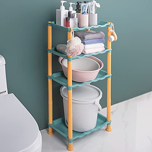 4-Tiers Normal Rectangular Multifunctional Storage Shelf Organizer Narrow Storage Rack for Kitchen or Bathroom (Blue+Yellow)