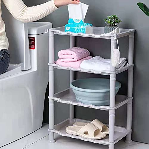 4-Tiers Normal Rectangular Multifunctional Storage Shelf Organizer Narrow Storage Rack for Kitchen or Bathroom (Blue+Yellow)