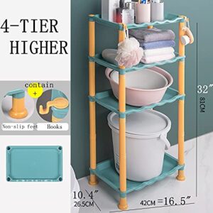 4-Tiers Normal Rectangular Multifunctional Storage Shelf Organizer Narrow Storage Rack for Kitchen or Bathroom (Blue+Yellow)