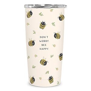 studio oh! insulated stainless-steel tumbler don't worry. bee happy.- 17-ounce - double-walled with vacuum seal keeps liquids cold for hours - fits standard size cup holders