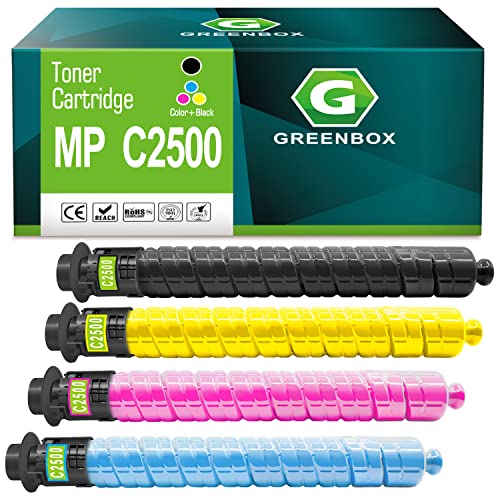 GREENBOX Compatible MP C2500 Toner Cartridge Replacement for Ricoh 888636 888637 888638 888639 High Yield for Aficio MP C2500 MP C2000 MP C3000 DSC525 DSC530 LD425C LD430C C2525 C3030 Printer (4-Pack)