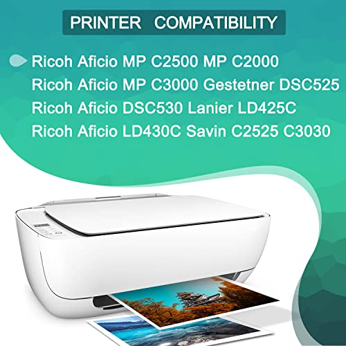 GREENBOX Compatible MP C2500 Toner Cartridge Replacement for Ricoh 888636 888637 888638 888639 High Yield for Aficio MP C2500 MP C2000 MP C3000 DSC525 DSC530 LD425C LD430C C2525 C3030 Printer (4-Pack)