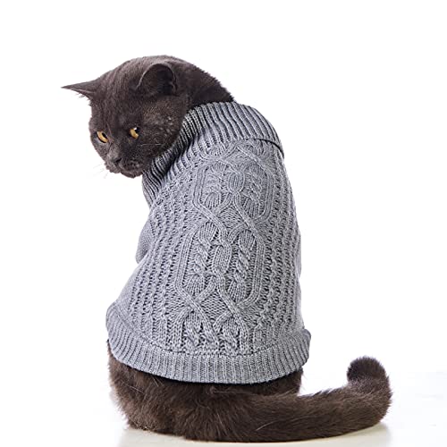 Jnancun Cat Sweater Turtleneck Knitted Sleeveless Cat Clothes Warm Winter Kitten Clothes Outfits for Cats or Small Dogs in Cold Season (Medium, Grey)