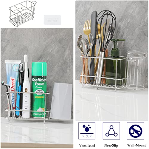 LRNIOT Shower Caddy,with Toothbrush Holder Soap Dish Holder,Stainless Steel Stand, No Drilling Bathroom Organizer for Toothbrush, Toothpaste, Facial Cleanser, Comb (Silver, 9 Pcs/Set)