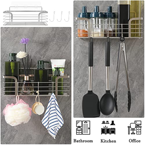 LRNIOT Shower Caddy,with Toothbrush Holder Soap Dish Holder,Stainless Steel Stand, No Drilling Bathroom Organizer for Toothbrush, Toothpaste, Facial Cleanser, Comb (Silver, 9 Pcs/Set)