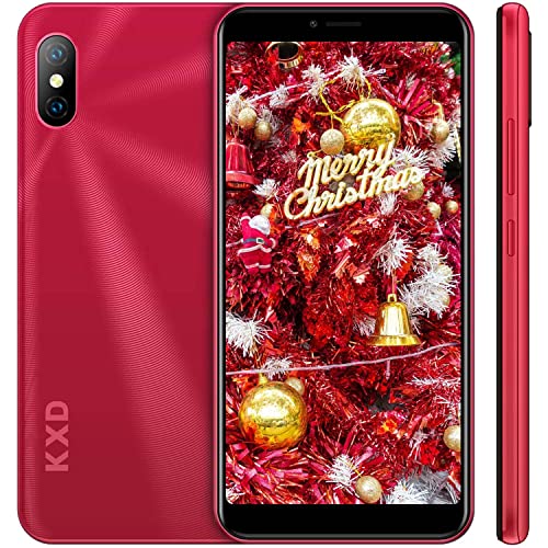 KXD Android Phone Unlocked 6A Cell Phones Unlock Dual SIM - 3G Smartphones Full-Screen - 1+8GB/ 64GB Extension - Face ID - 8MP+5MP Camera - Red