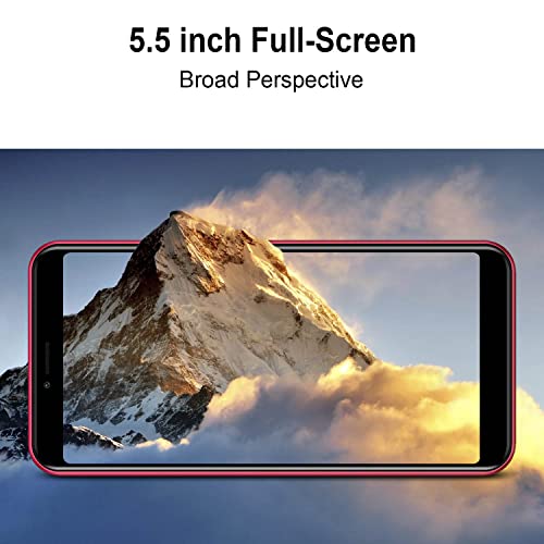 KXD Android Phone Unlocked 6A Cell Phones Unlock Dual SIM - 3G Smartphones Full-Screen - 1+8GB/ 64GB Extension - Face ID - 8MP+5MP Camera - Red