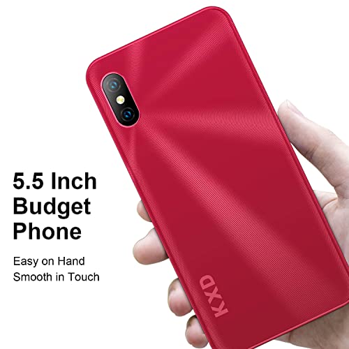 KXD Android Phone Unlocked 6A Cell Phones Unlock Dual SIM - 3G Smartphones Full-Screen - 1+8GB/ 64GB Extension - Face ID - 8MP+5MP Camera - Red