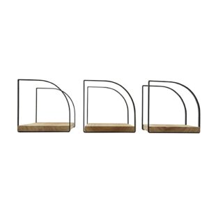 MELANNCO Floating Wall, Wood and Curve Metal Shelves, for Bedroom, Living Room, Kitchen, Nursery, Set of 3, Natural