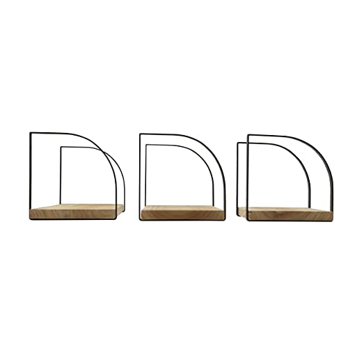 MELANNCO Floating Wall, Wood and Curve Metal Shelves, for Bedroom, Living Room, Kitchen, Nursery, Set of 3, Natural