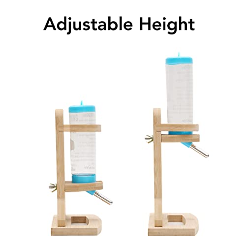 (2-Pack) 4oz Small Pet Water Bottle with Bamboo Stand (Blue) - Adjustable Height Free-Standing Water Bottle Holder for Gerbils, Hamsters, and Rats - Stand Made from All-Natural Nail-Free Bamboo