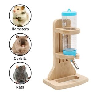 (2-Pack) 4oz Small Pet Water Bottle with Bamboo Stand (Blue) - Adjustable Height Free-Standing Water Bottle Holder for Gerbils, Hamsters, and Rats - Stand Made from All-Natural Nail-Free Bamboo