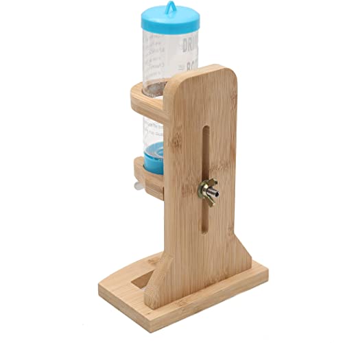 (2-Pack) 4oz Small Pet Water Bottle with Bamboo Stand (Blue) - Adjustable Height Free-Standing Water Bottle Holder for Gerbils, Hamsters, and Rats - Stand Made from All-Natural Nail-Free Bamboo