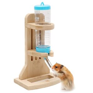 (2-Pack) 4oz Small Pet Water Bottle with Bamboo Stand (Blue) - Adjustable Height Free-Standing Water Bottle Holder for Gerbils, Hamsters, and Rats - Stand Made from All-Natural Nail-Free Bamboo