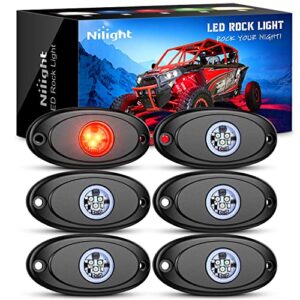 nilight led rock light 6pcs red light pods waterproof under body wheel well light exterior interior lights for car truck pickups atv utv suv motorcycle boat, 2 years warranty